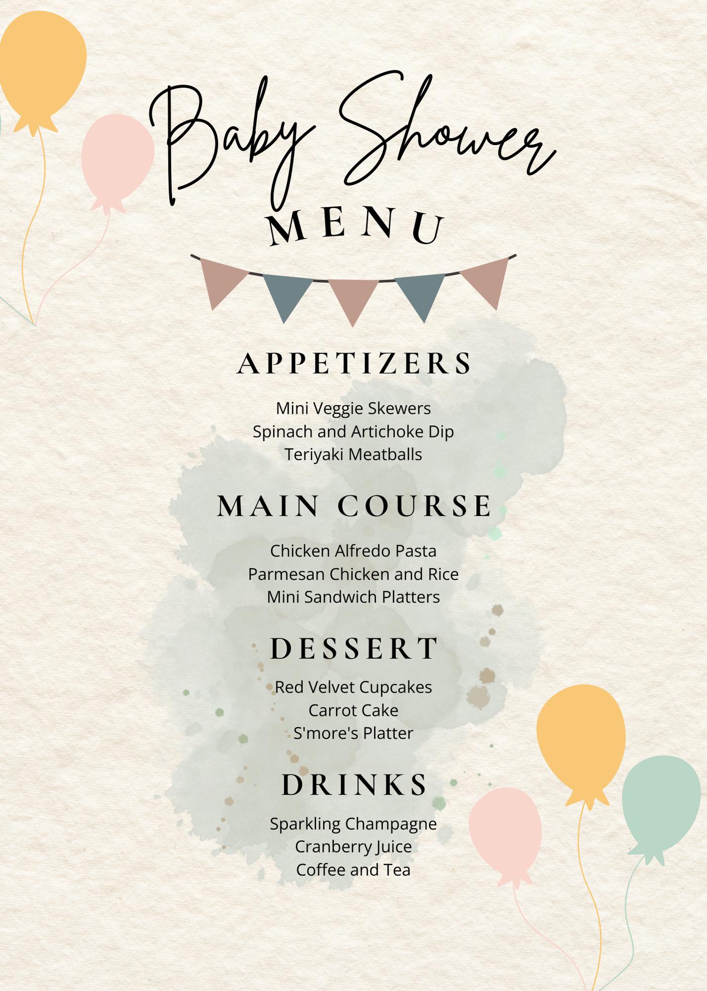 Baby Shower Menu, Food Menu Template, Editable Baby Shower Menu - Etsy