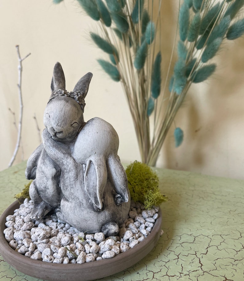 Bunny Rabbits Hugging Statue Spring Decor Bunny Statue - Etsy