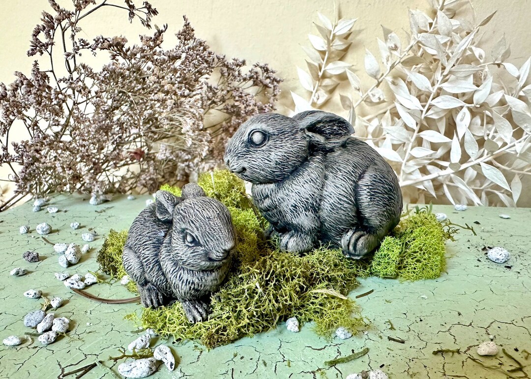 Mini Bunny Statue Set of 2 Bunny Rabbit Statue Pair Cement Bunny Garden ...