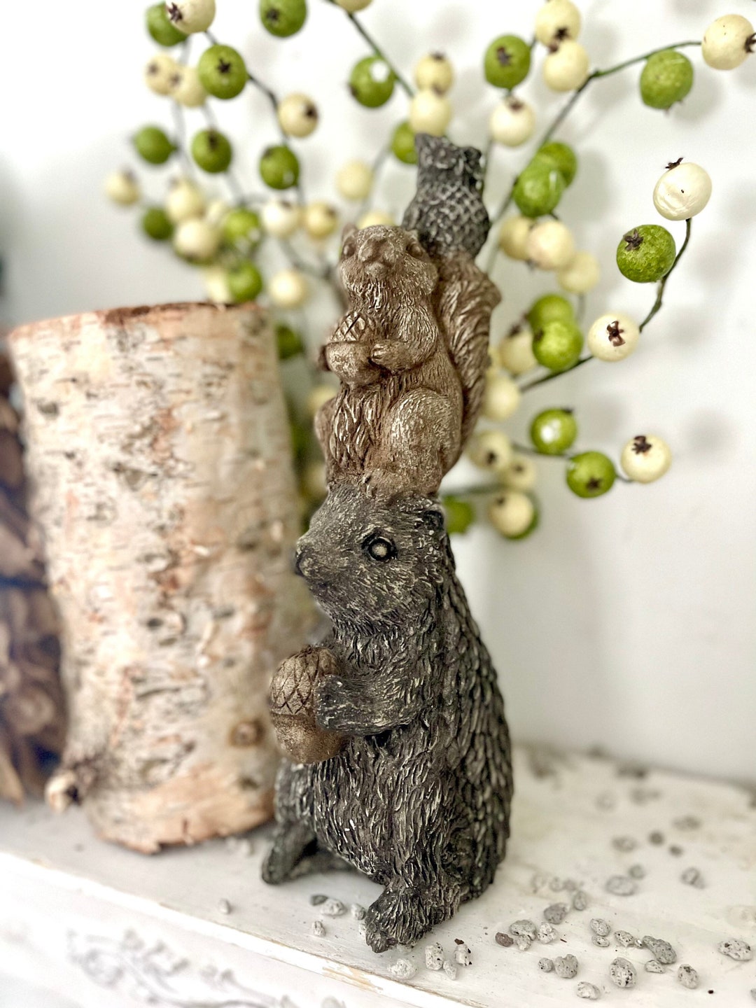 Concrete Woodland Animals Statue | Hedgehog Squirrel & Owl Stacked ...