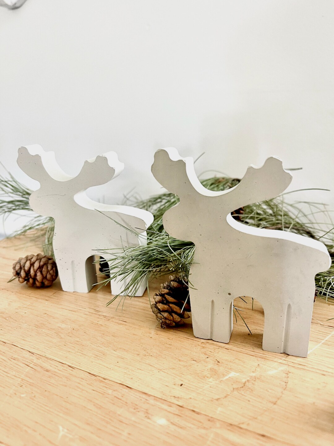 Pair of Moose Statues Handmade From Concrete | Winter Mantel Decor ...