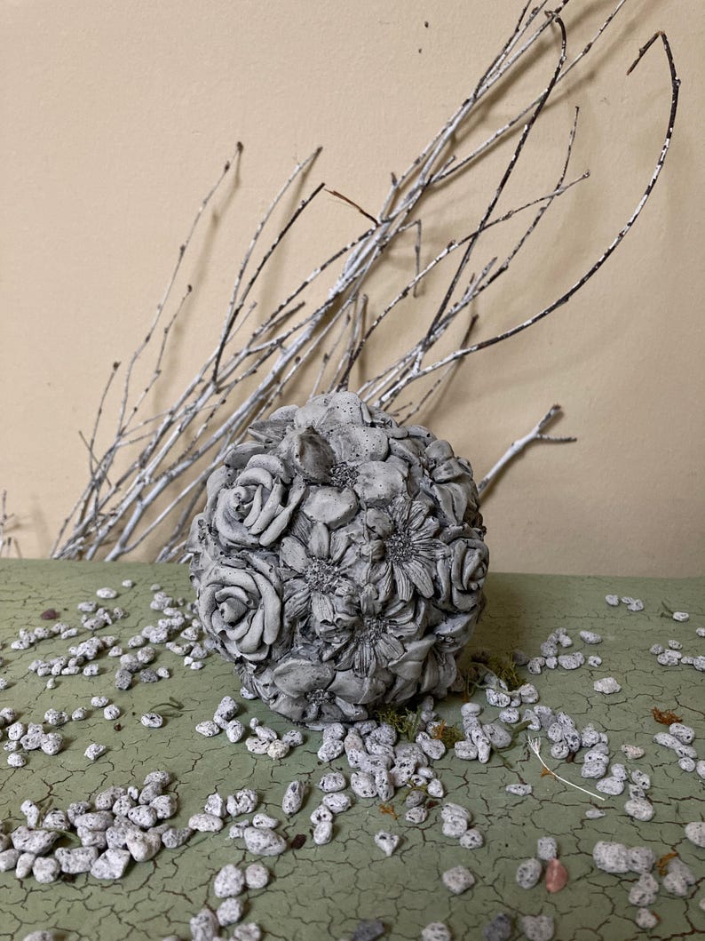 Rose Garden Ornament | Handmade Rose Garden Sphere | Cement Orb ...