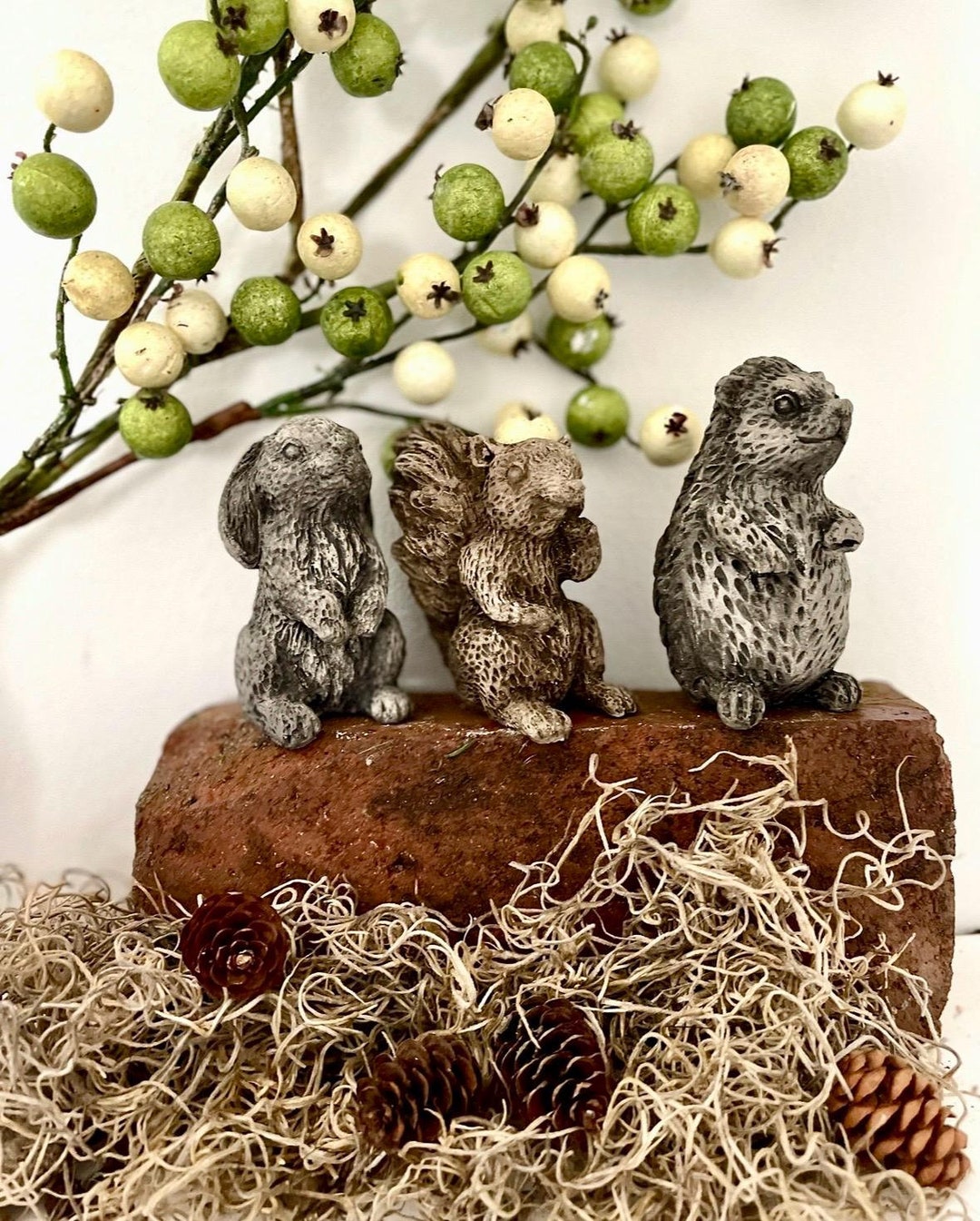 Woodland Animals Statue Set | Concrete Cement Mini Hedgehog Bunny ...