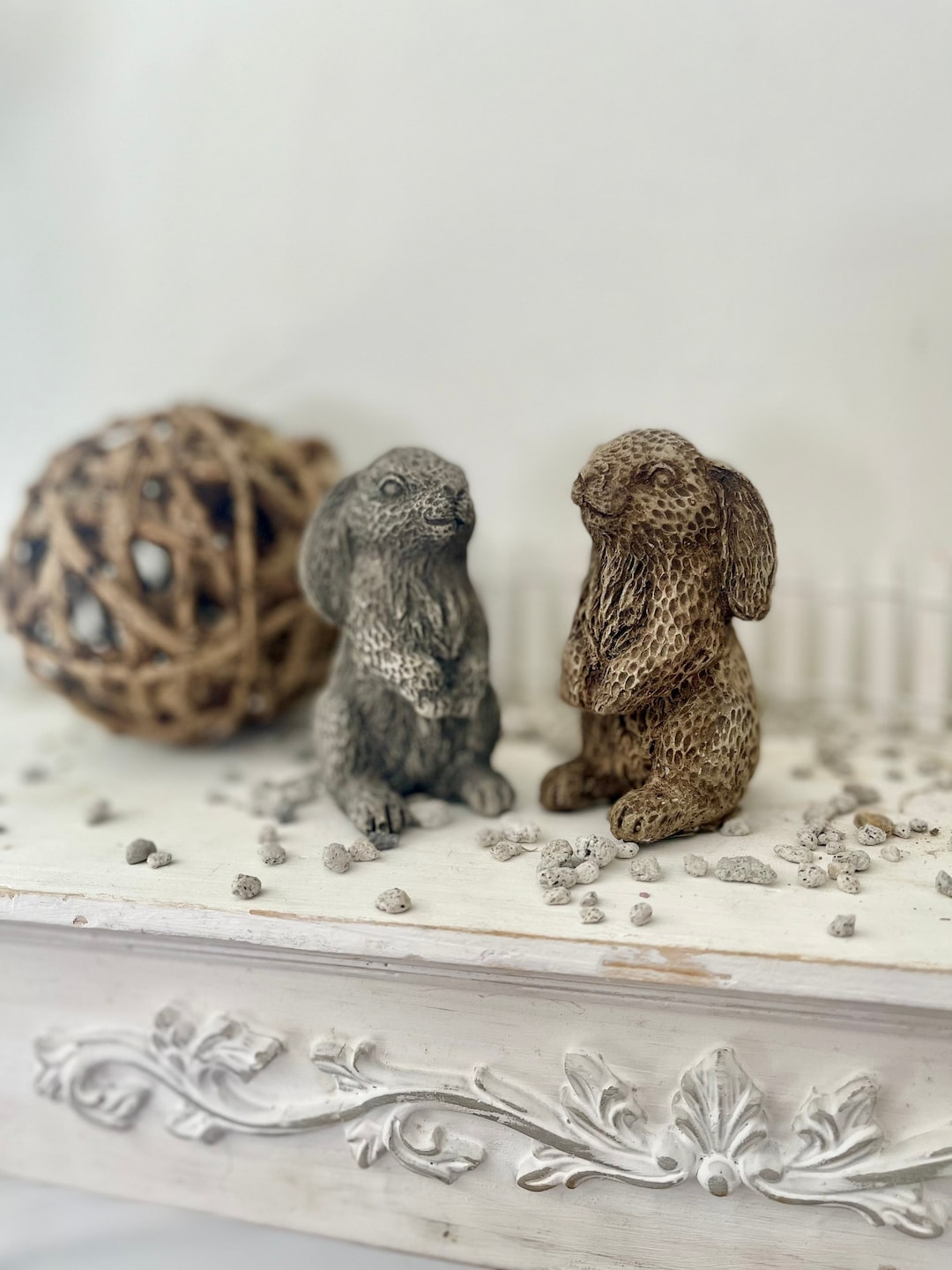 Stone Furry Woodland Bunny Statue | Mini Bunny Figurine | Nursery Bunny ...