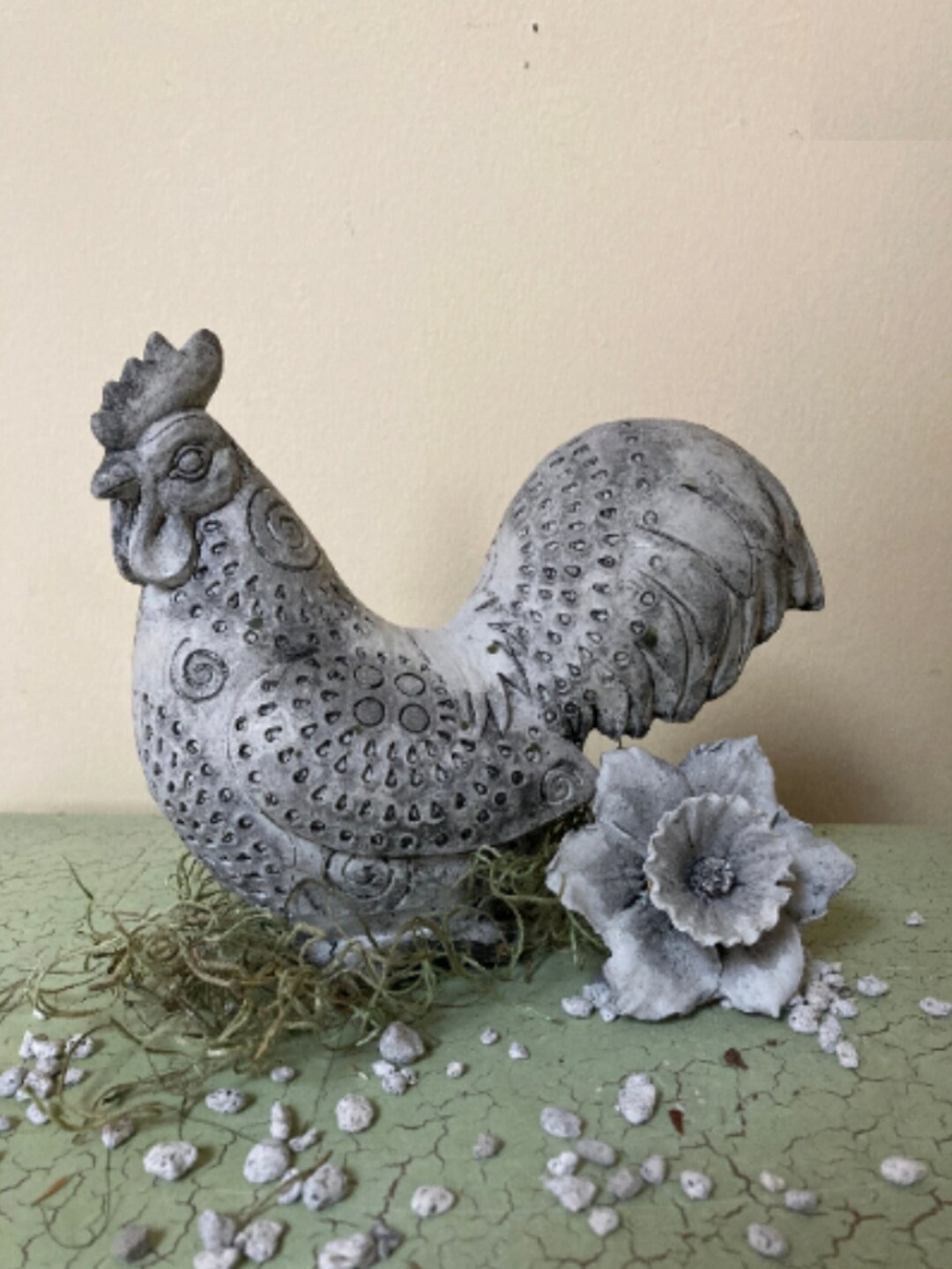 Concrete Farmhouse Rooster Statue Cement Rooster Decor Garden Art Farm ...