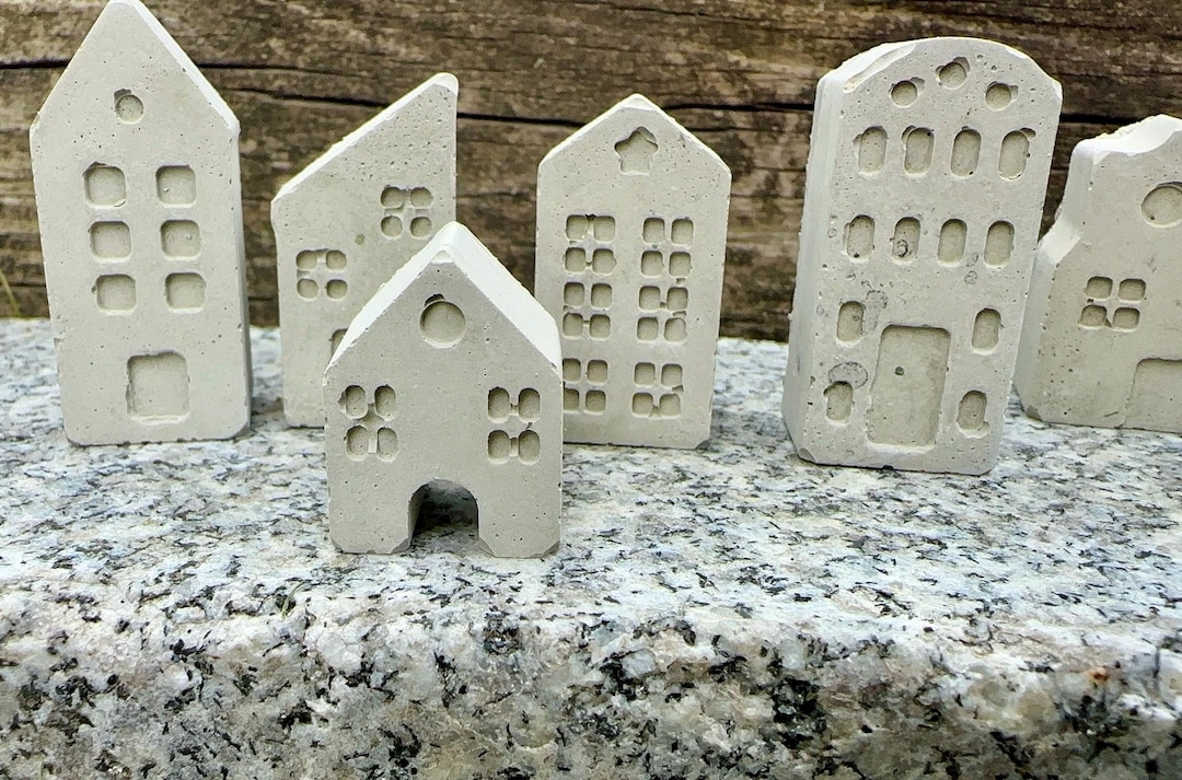 Mini Houses | Concrete Village Housewarming Gift | Fairy Garden Statues ...