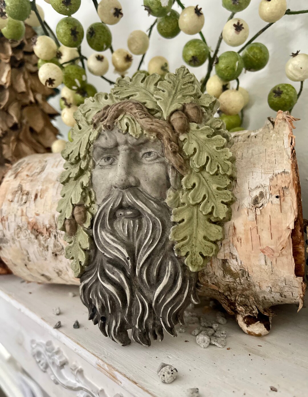 Green Man Figurine | Green Man Sculptue Plaque | Greenman Acorn Garden ...