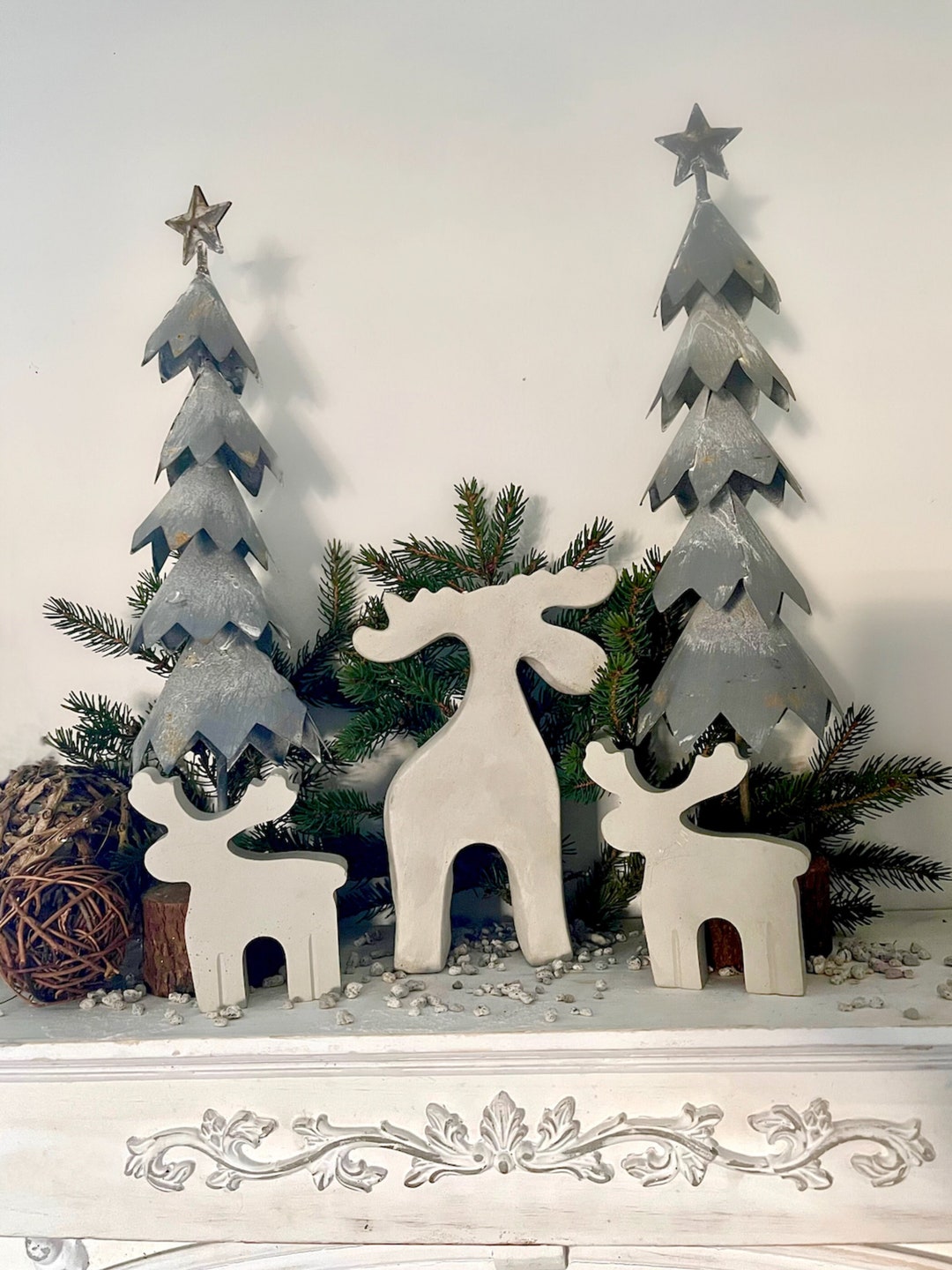 Moose Family Concrete Statues | Winter Woodland Decor | Reindeer ...