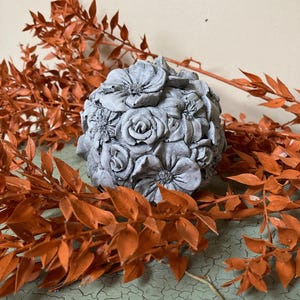 Rose Garden Ornament | Handmade Rose Garden Sphere | Cement Orb ...