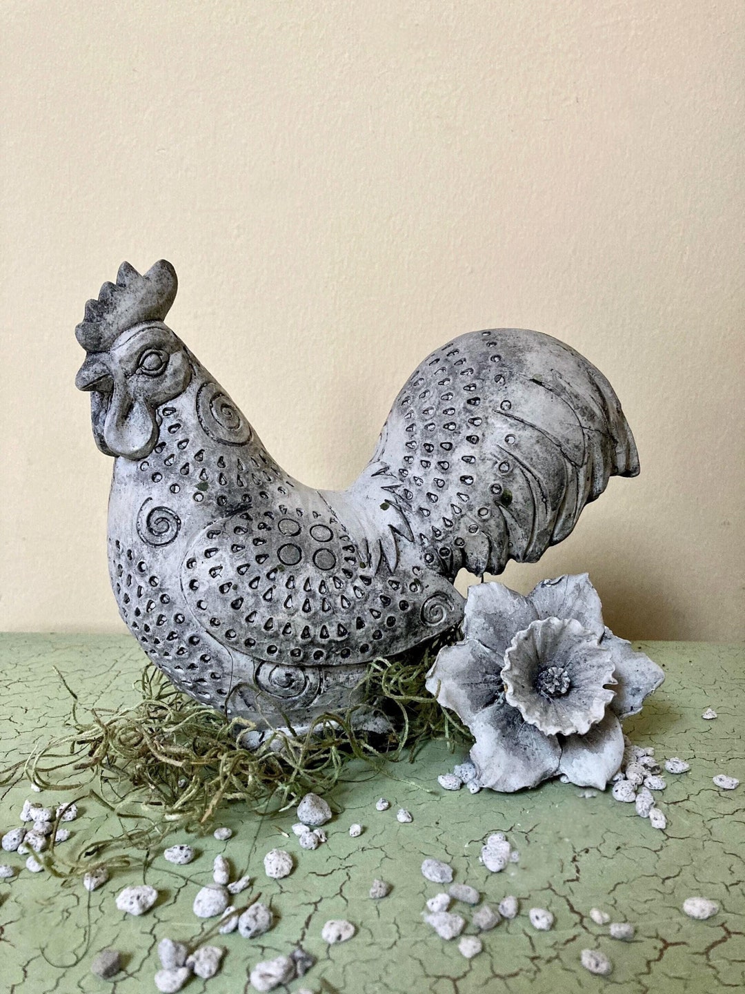 Farmhouse Rooster Hen Statue | Concrete Cement Rooster Figurine ...