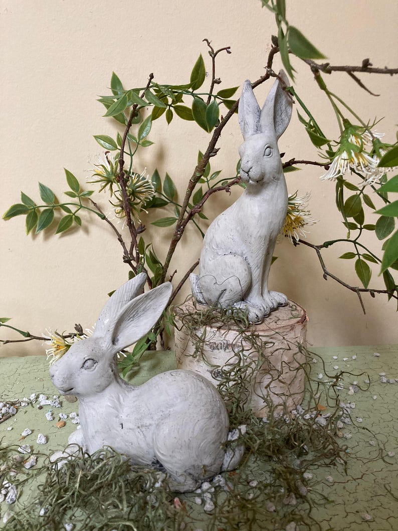 French Country Bunny Rabbit Statues Easter Decor | Regal Bunny Spring ...