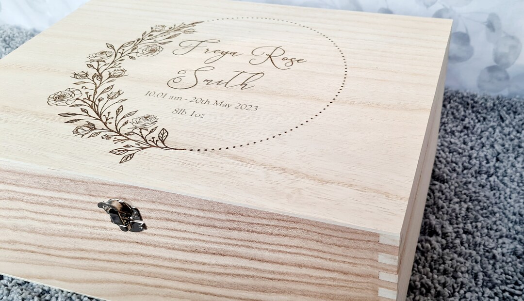 Floral Baby Personalised Wooden Engraved Box - Welcome to the World ...