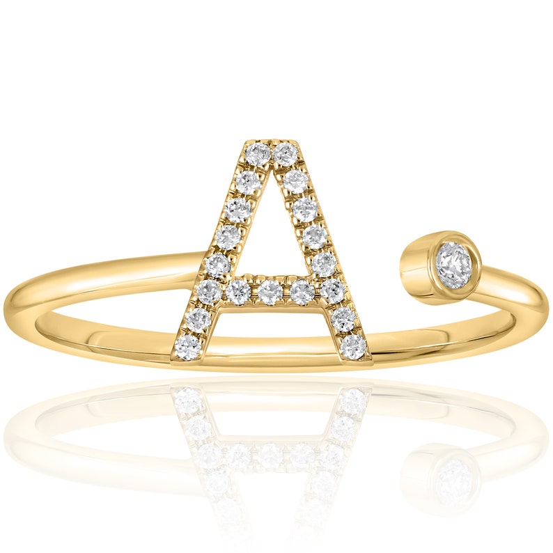 Initial Diamond Ring, Letter A Ring in Solid Gold, Open Cuff Dainty ...