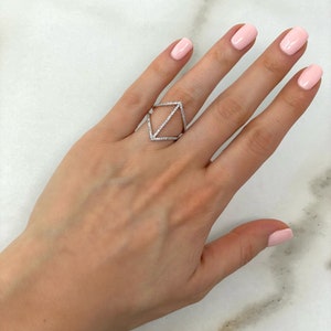 14k Solid Gold Micro Pave Diamond Kite Ring - Double Arrow Diamond Ring - Gold Arrow Ring ...