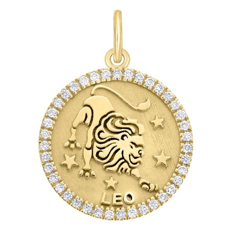 14k Solid Gold Medallion Diamond Zodiac Pendant Necklace Leo - Etsy