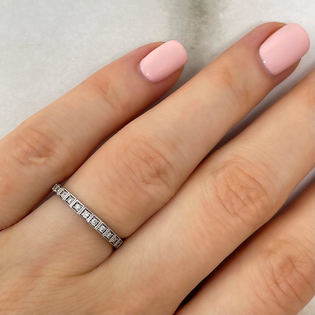 14k Solid Gold Geometric Ring - Small Round Diamonds Square Frames ...