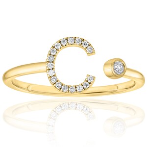 Letter Name Open Ring, Solid Gold Cuff Ring With Initial Letter C ...