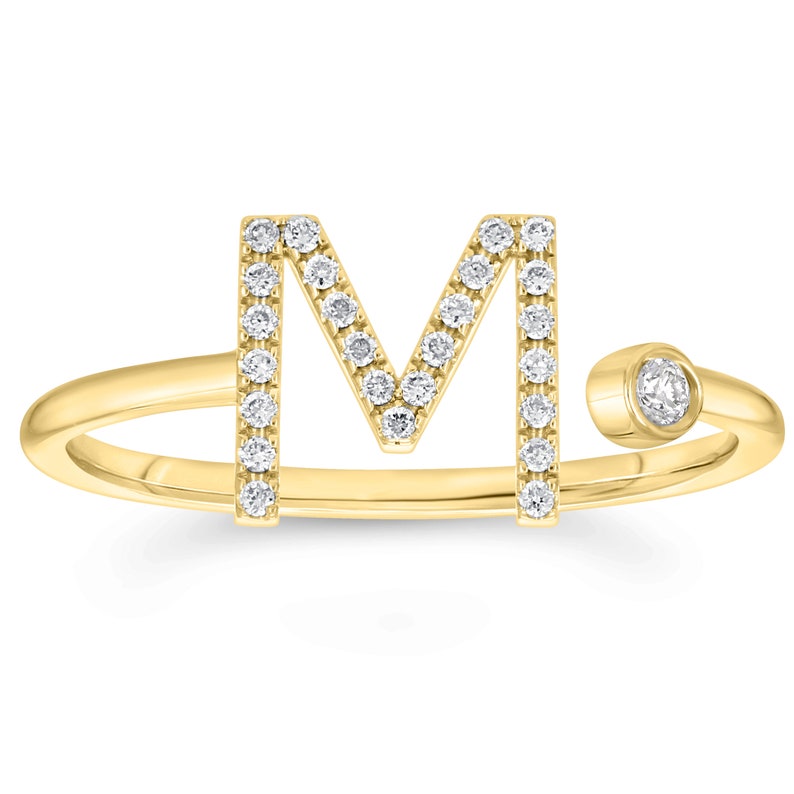 Open Cuff Initial Letter M Diamond Ring 14k Gold Dainty - Etsy