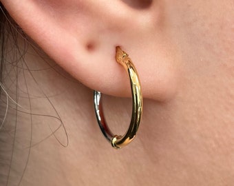 14k Yellow Gold Hoop Earrings Hollow Italian Gold Earrings Chunky Hoops ...