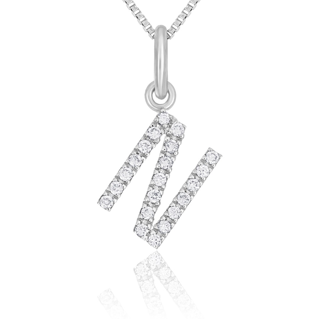 14k Solid Gold Initial Letter N Diamond Pendant Necklace - Dainty ...