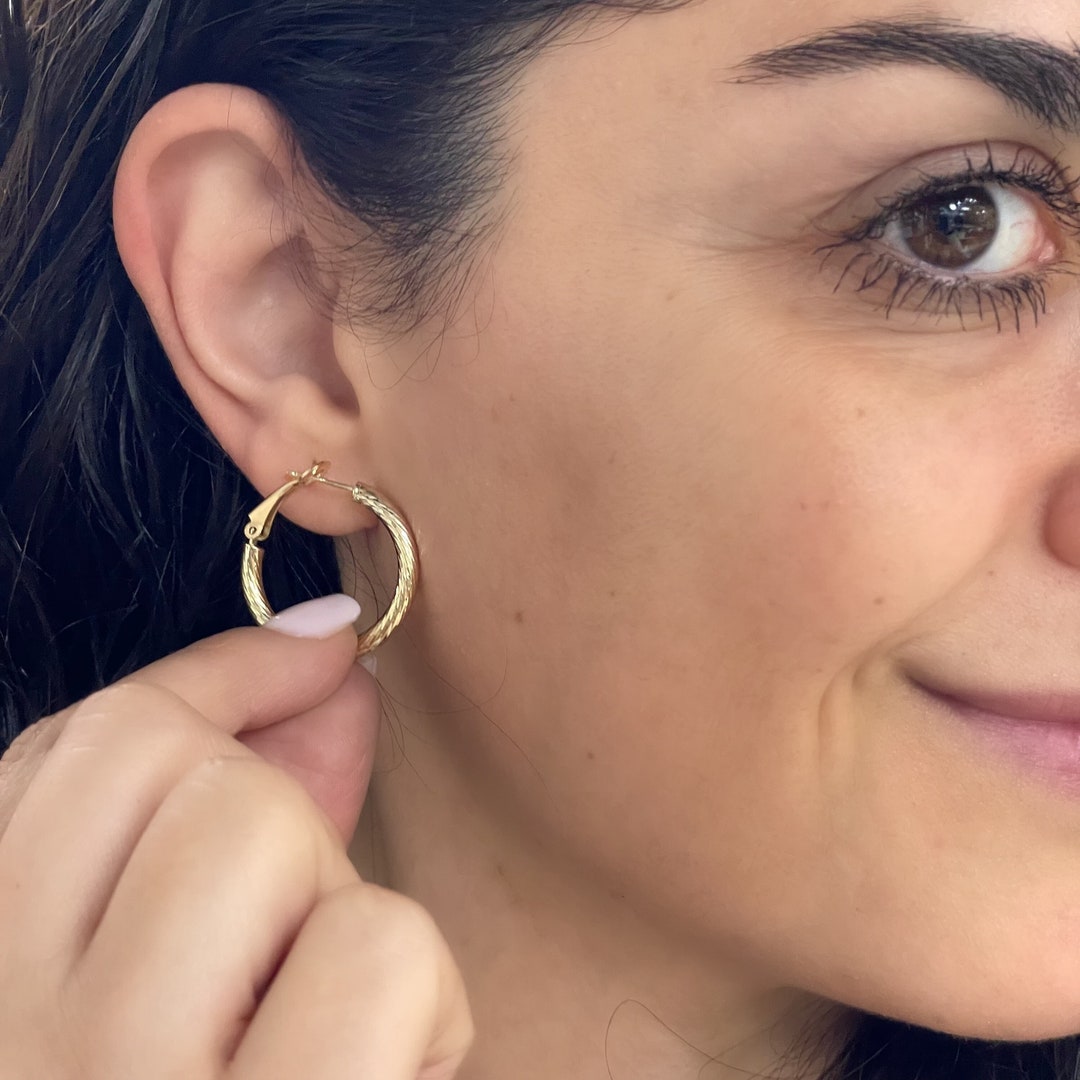 14k Yellow Gold Hoop Earrings - Italian Gold Hollow Hoops - Omega Back ...