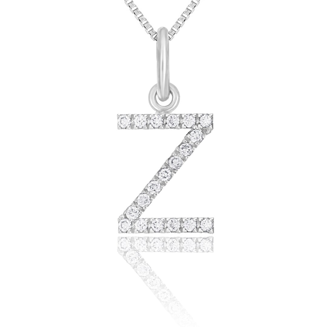 14k Solid Gold Initial Letter Z Diamond Pendant Necklace - Dainty ...