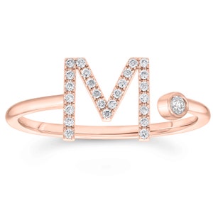 Open Cuff Initial Letter M Diamond Ring 14k Gold Dainty Initial Letter ...