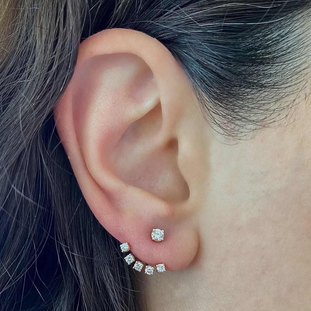 14k Solid Gold Five-stone Diamond Jacket Earrings - Front Back Earrings ...