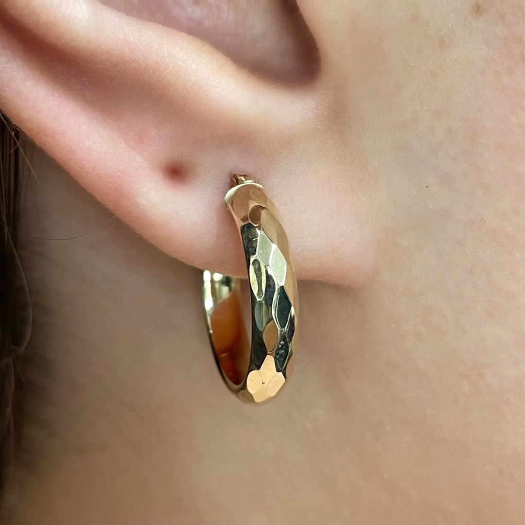 14k Yellow Gold Hoops Italian Gold Earrings Faceted Hollow Hoop ...