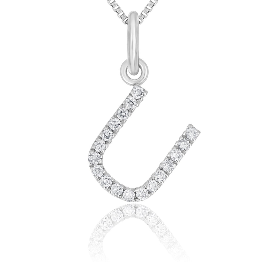14k Solid Gold Initial Letter U Diamond Pendant Necklace - Dainty ...