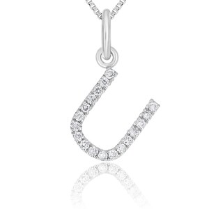 14k Solid Gold Initial Letter U Diamond Pendant Necklace - Dainty ...