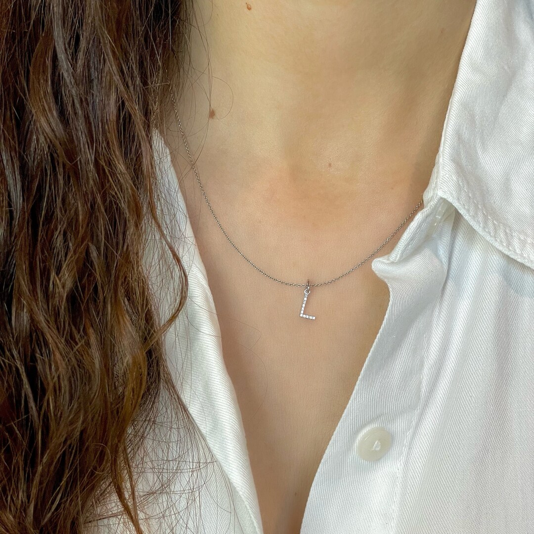 Initial Letter L Diamond Pendant Necklace 14k Gold Dainty Diamond Necklace Letter Necklace Gold ...