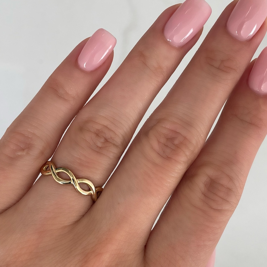 14k Solid Gold Infinity Eternity Ring Band - Dainty Twist Intertwined ...