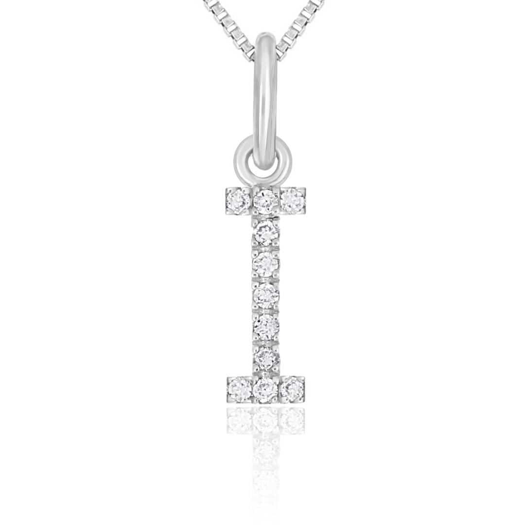 14k Solid Gold Initial Letter I Diamond Pendant Necklace - Dainty ...