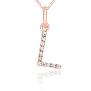 14k Solid Gold Initial Letter L Diamond Pendant Necklace - Dainty ...