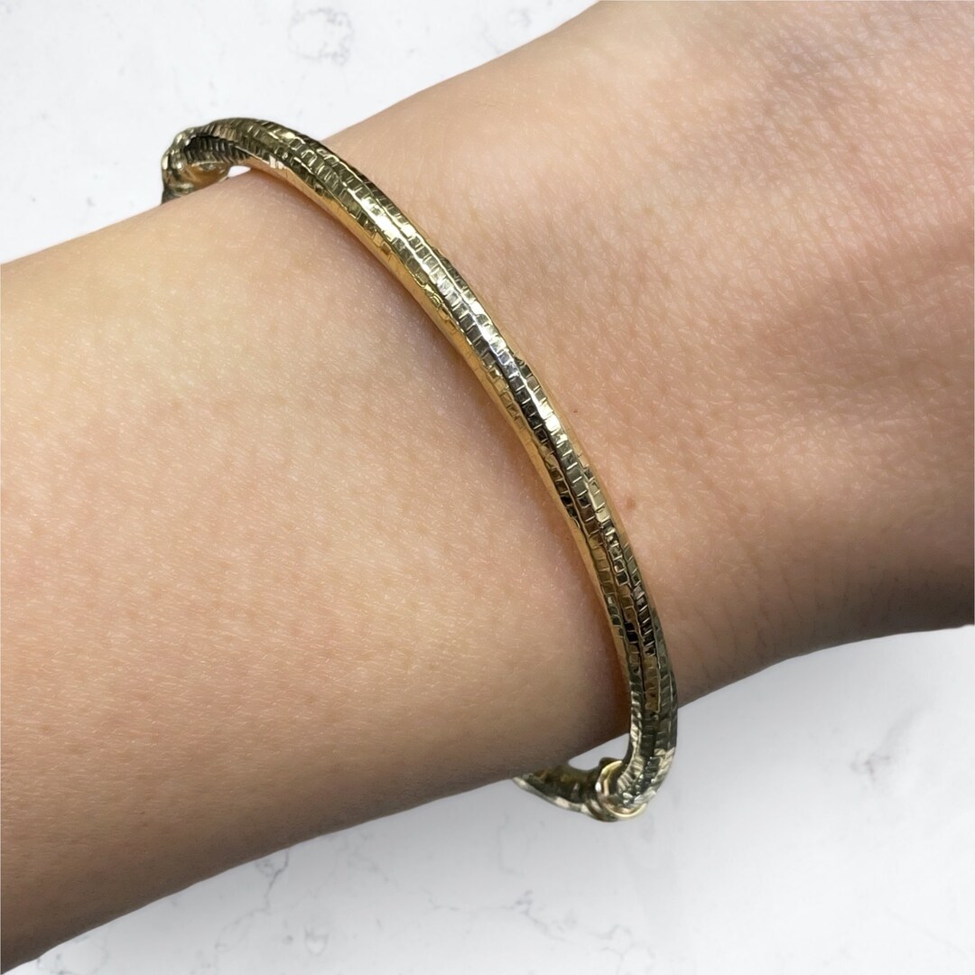14k Gold Bangle - Italian Yellow Gold Bangle - 4MM, 7" Inch Faceted ...