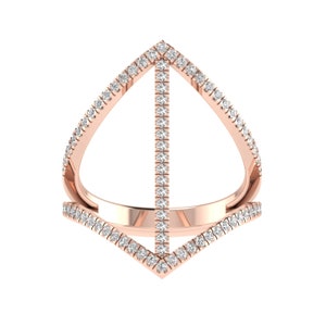 14k Solid Gold Micro Pave Diamond Kite Ring - Double Arrow Diamond Ring - Gold Arrow Ring ...