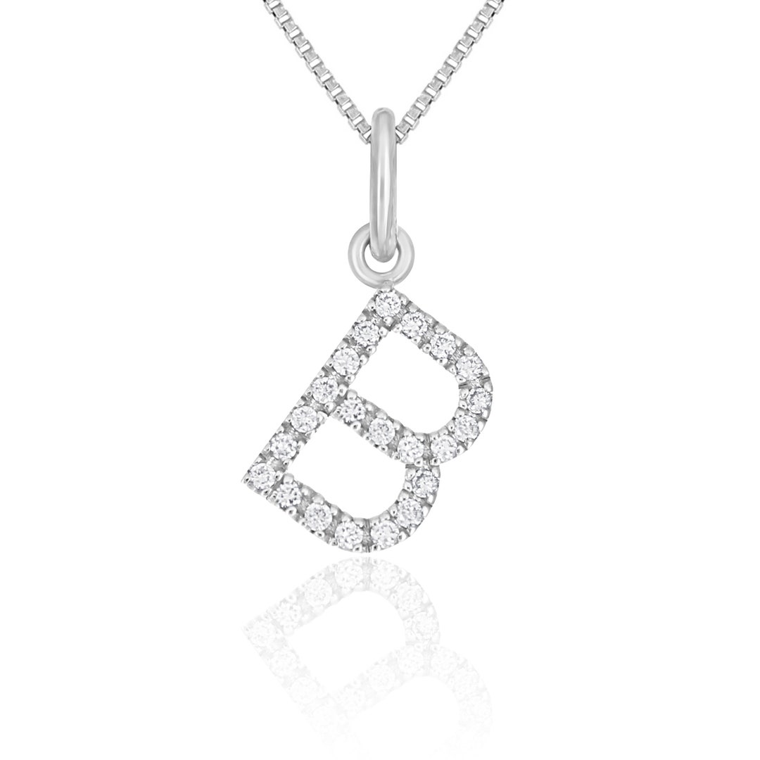 14k Solid Gold Initial Letter B Diamond Pendant Necklace - Dainty ...