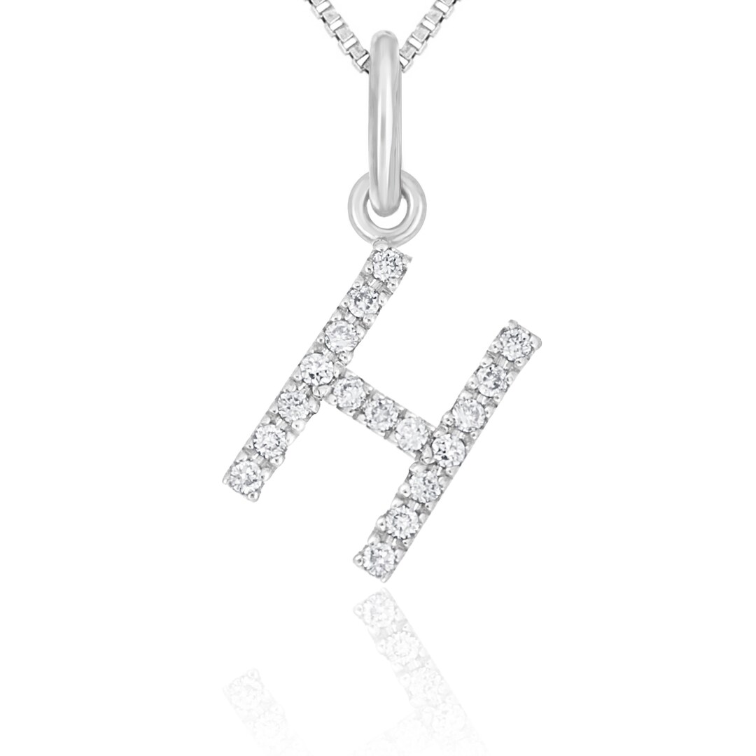 14k Solid Gold Initial Letter H Diamond Pendant Necklace - Dainty ...