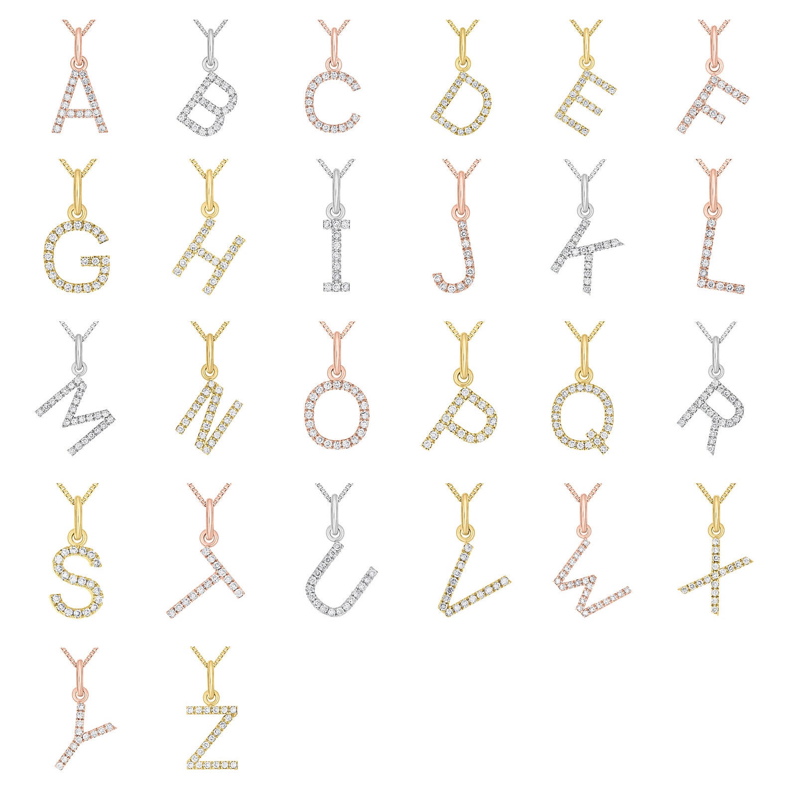 14k Solid Gold Initial Letter Z Diamond Pendant Necklace - Dainty ...