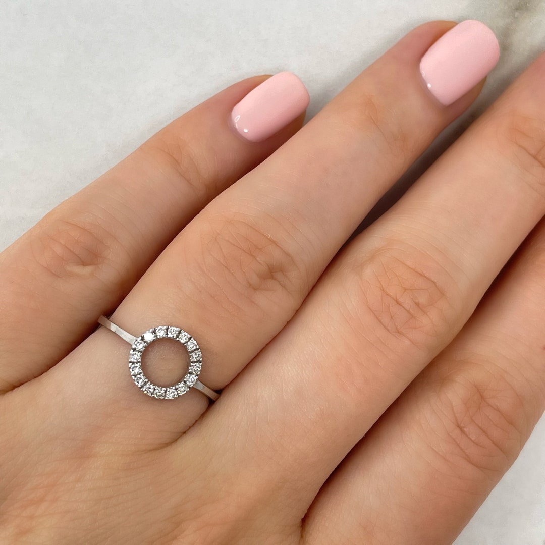 14k Solid Gold Diamond Open Circle Ring - Diamond Stackable Ring - Open Circle Diamond Ring ...