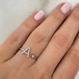 14k Solid Gold Open Cuff Initial Letter U Diamond Ring - Dainty Initial ...