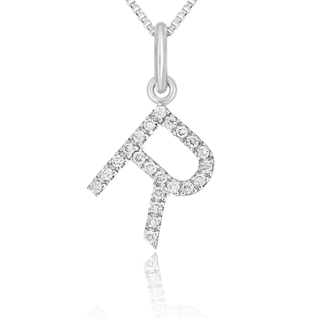 14k Solid Gold Initial Letter R Diamond Pendant Necklace - Dainty ...