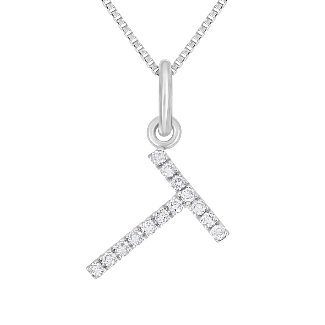 14k Solid Gold Initial Letter T Diamond Pendant Necklace Dainty Diamond ...