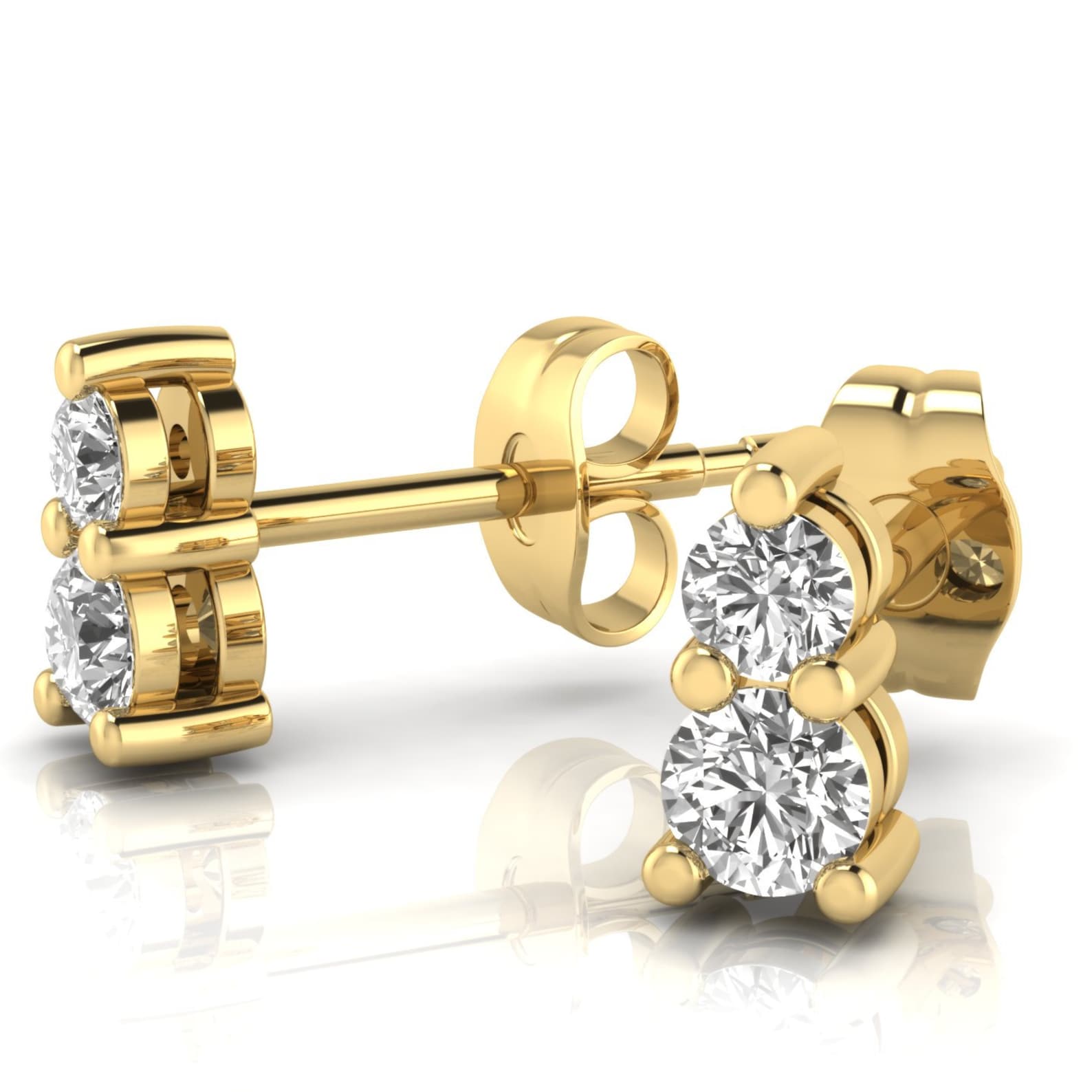 14k Solid Gold 1/4ctw Diamond Two-stone Earrings - Two Stone Studs ...