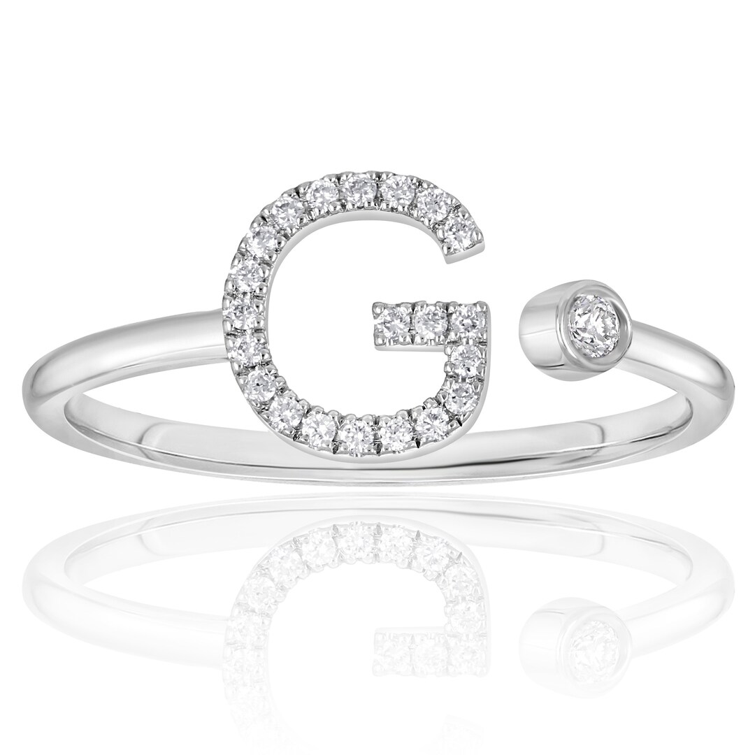 Open Cuff Initial Letter Ring, Letter G Ring With Natural Diamonds ...