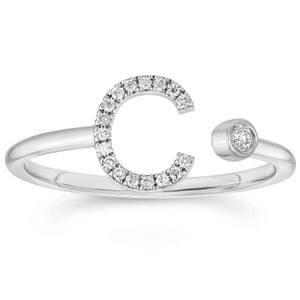 Open Cuff Initial Letter C Diamond Ring 14k Gold Dainty - Etsy