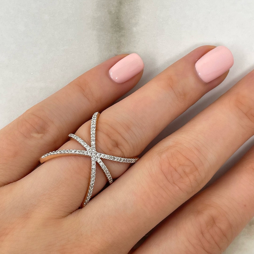Solid Gold Diamond X-ring, Orbit Ring, Criss Cross Multi-band Ring ...