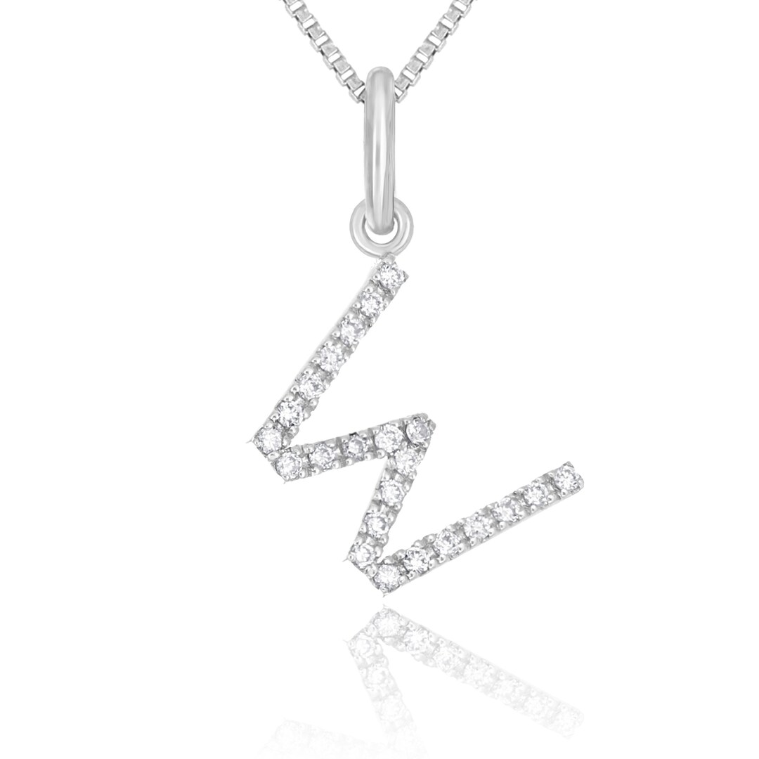 Letter W Diamond Necklace, Gold Alphabet Pendant With Natural Diamonds ...