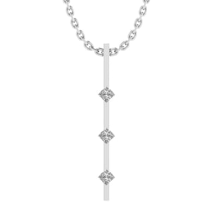 Solid Gold Vertical Bar Necklace With Natural Diamonds, 3 Stone Linear ...